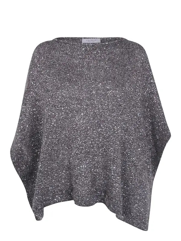 D.exterior Soft Alpaca Blend Cape Sweater With Crystal Embellishments - Brown