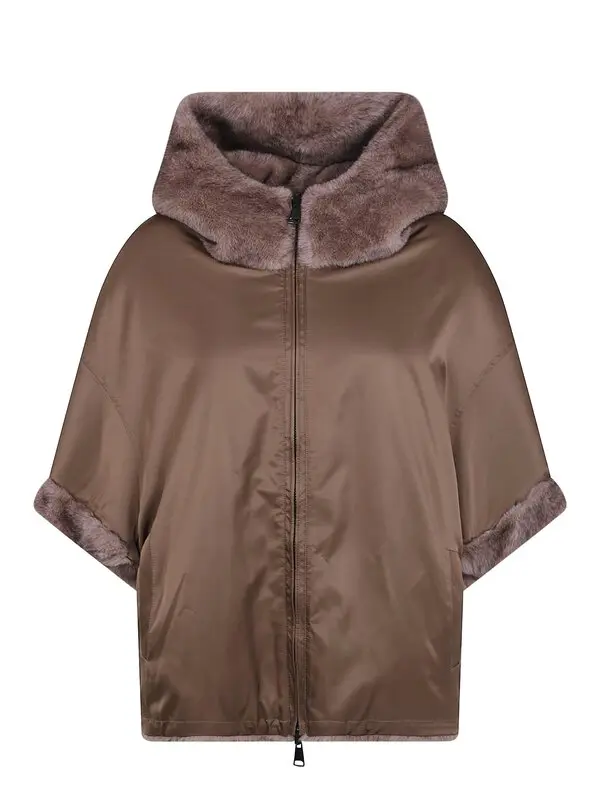 BETTA CORRADI Hooded Fur Trimmed Zip-up Coat - Brown