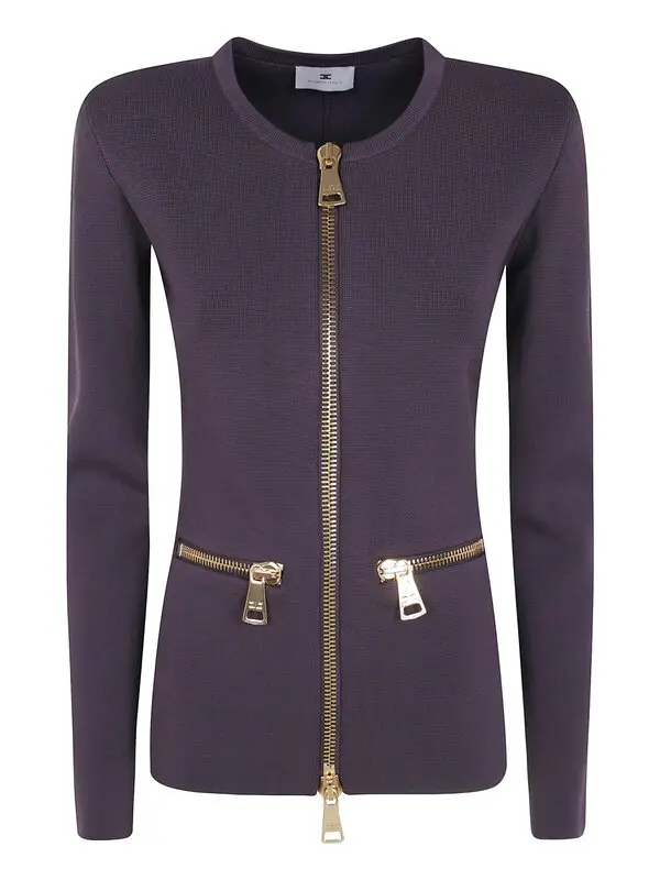 Elisabetta Franchi Zipper Detailed Ribbed Sweater - Brown