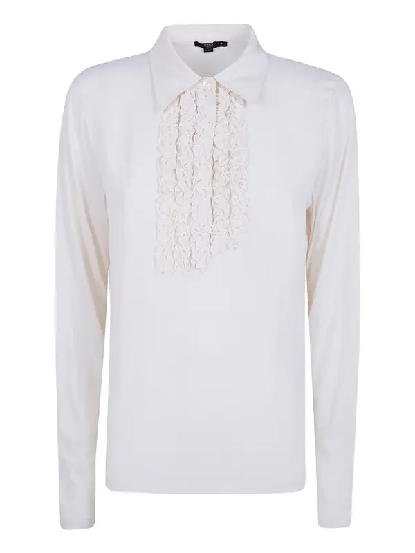 Seventy Polo Neck Sweater With Ruffled Front - White