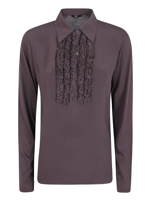 Seventy Polo Neck Long Sleeve Sweater With Ruffle Detail - Brown