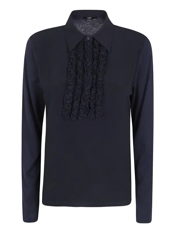 Seventy Cotton Modal Ruffle Neck Sweater - Black