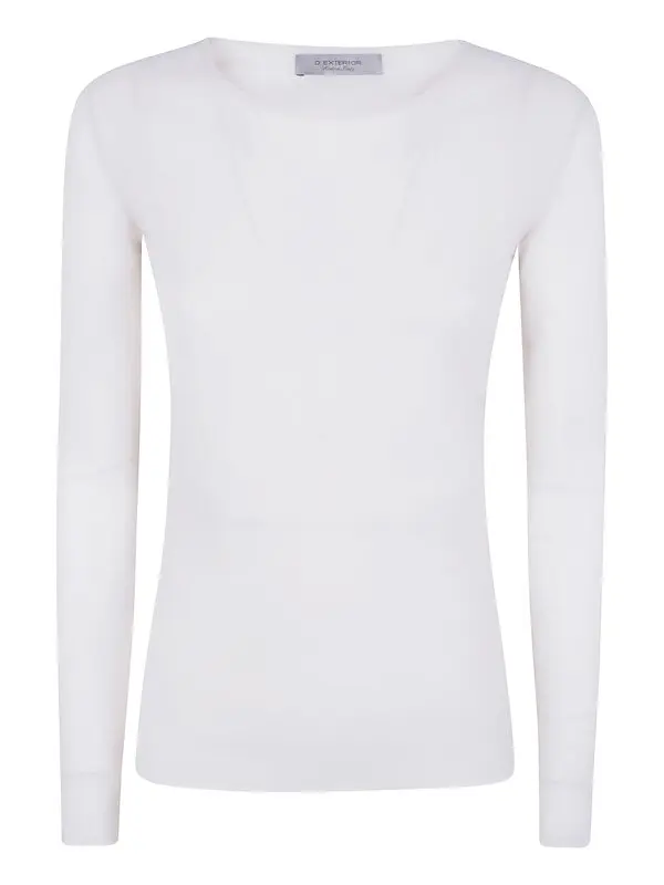 D.exterior Round Neck Tulle Sweater - Beige