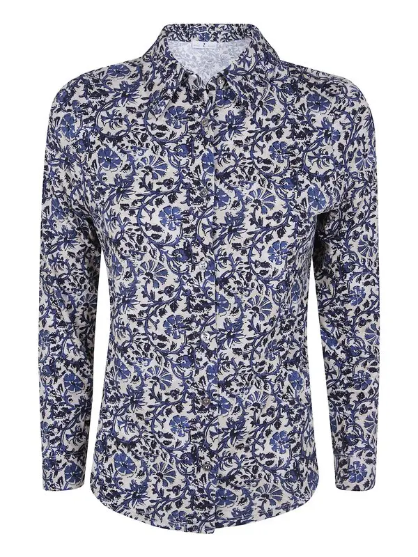 WHYCI Navy Floral Print Viscose Shirt - Blue