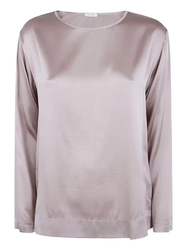 Rossopuro Long Sleeve Silk Crew Neck Sweater - Beige