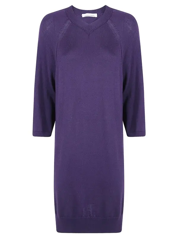 Liviana Conti Wool V-neck Dress With Asymmetrical Hem - Pink