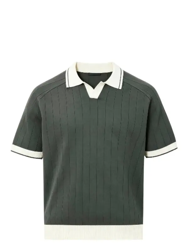 VAYLA Open Collar Relaxed Fit Breathable Polo Shirt In & Cream - Green