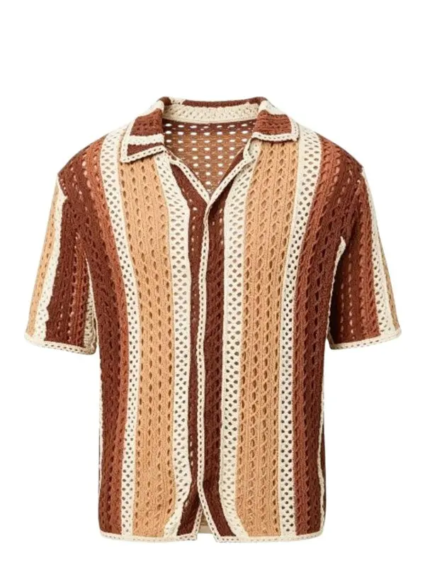 VAYLA Neutrals Cotton Knit Striped Resort Shirt & Mocha - Beige