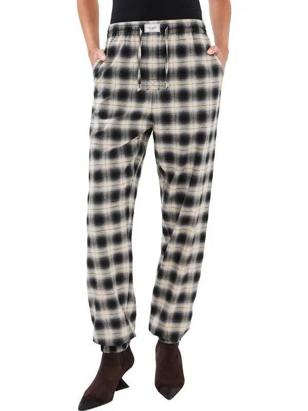 Attico Long Check Balloon Pants - Sand/black