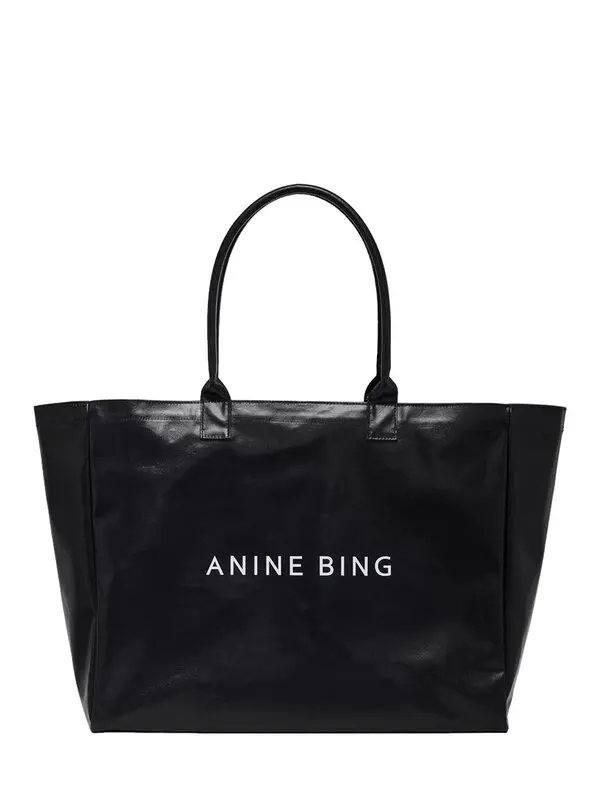 ANINE BING Leo Coated Canvas Tote Bag - Black