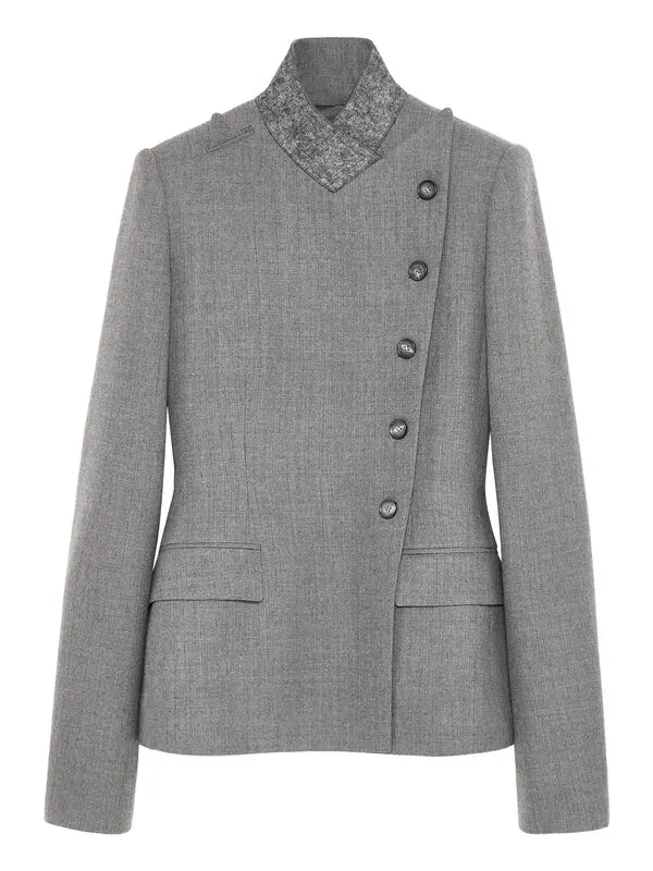Alexander McQueen Wool Pinstripe Cross Lapel Jacket - Grey
