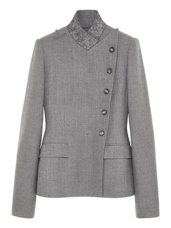 Alexander McQueen Wool Pinstripe Cross Lapel Jacket - Grey