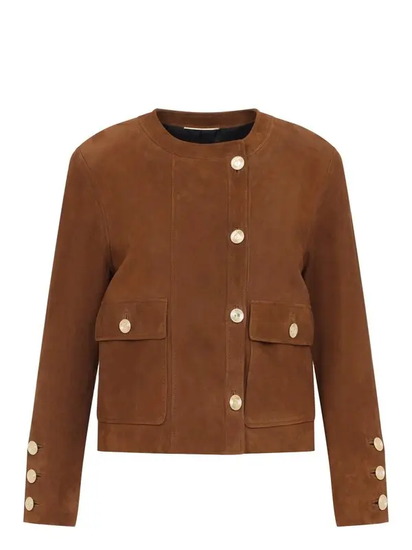 Saint Laurent Suede Lambskin Cropped Jacket - Brown