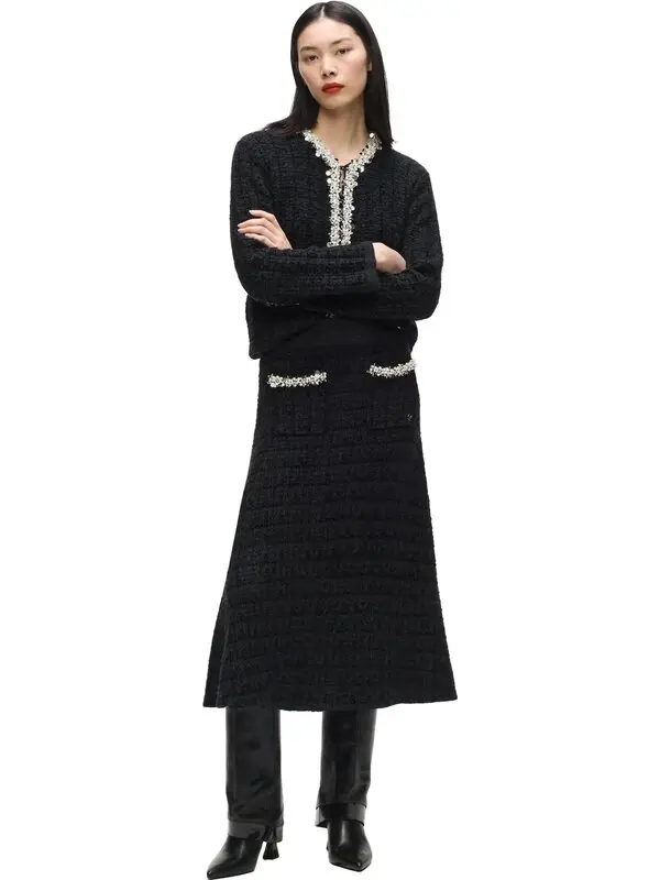 Karl Lagerfeld Faux-pearl Embellished Midi Knit Skirt - Black