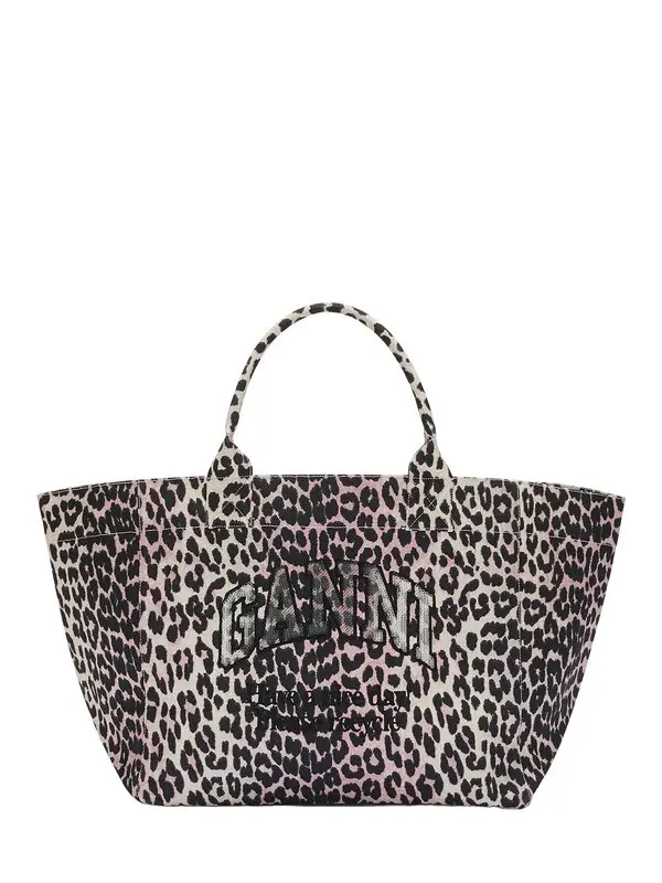 GANNI Leopard Sequin Tote - Pink
