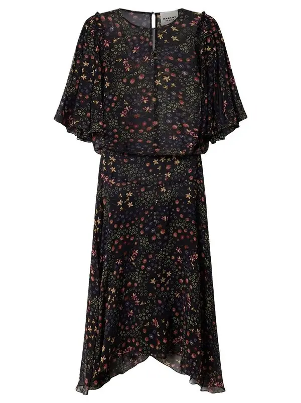 MARANT ETOILE Firda Floral Print Viscose Midi Dress - Black