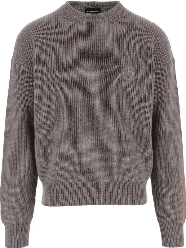 Giorgio Armani Crew Neck Sweater In Virgin Wool With Corn Cob Stitch - Grey