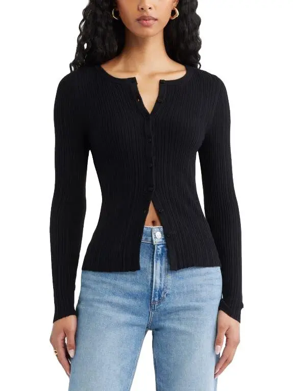 OPEN EDIT Ribbed Cardigan - Black