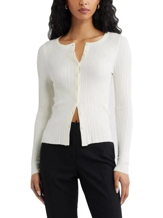 OPEN EDIT Ribbed Cardigan - Ivory