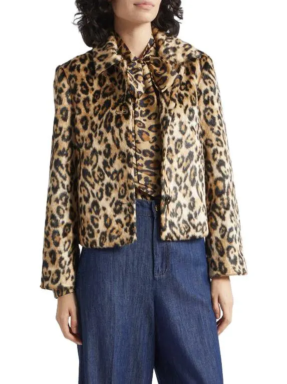 Marella Spotted Print Faux Fur Jacket - Camel Spotted Print