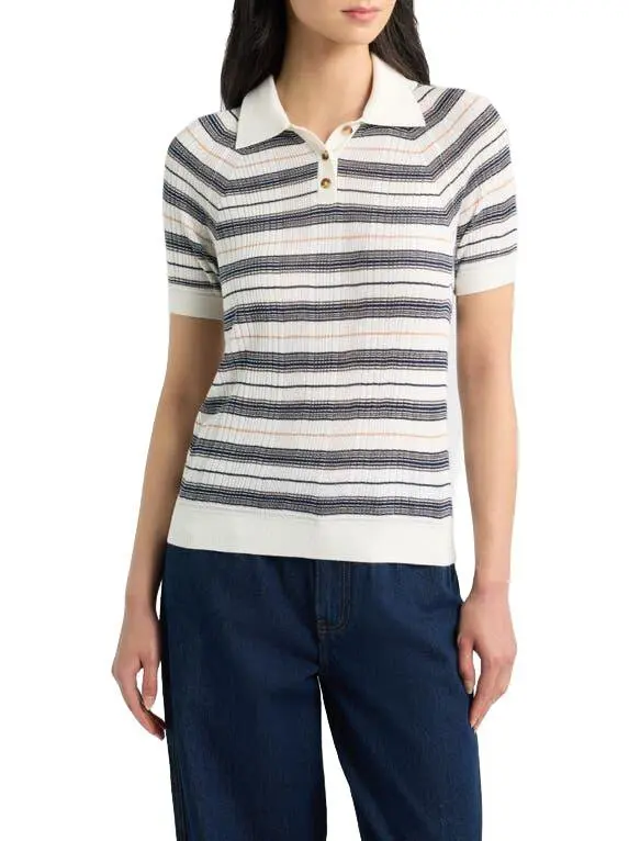 Rag & Bone Teresa Striped Silk Blend Polo - Ivrmt