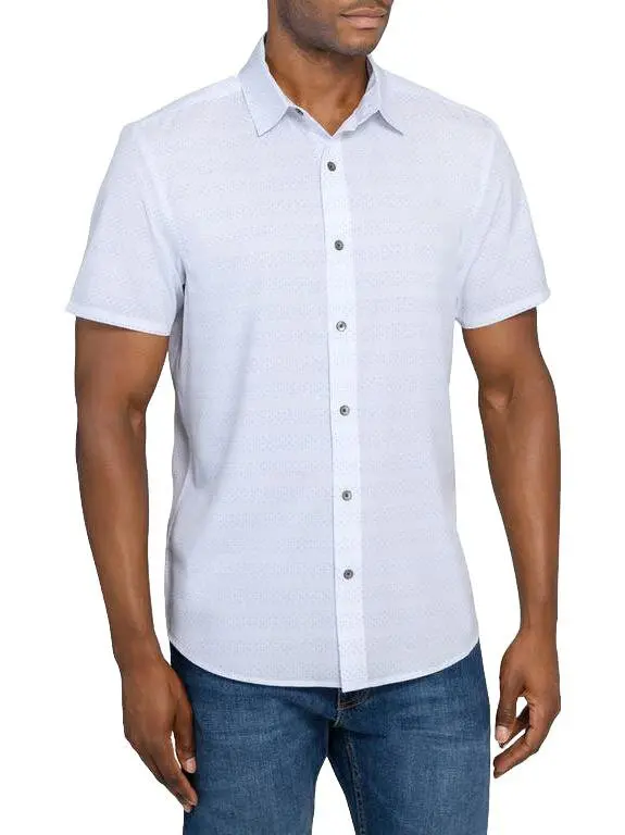 W.R.K Slim Fit Dotted Horizontal Stripe Recycled Polyester Short Sleeve Shirt - White
