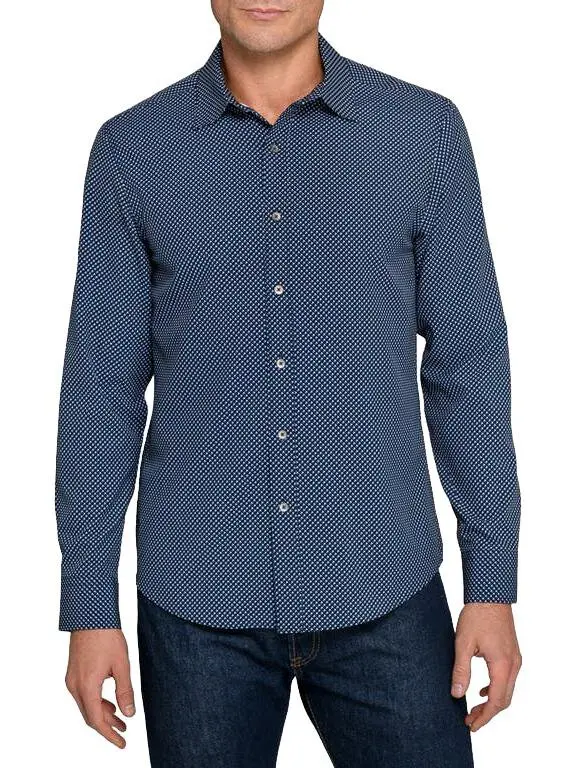 W.R.K Slim Fit Stacked Triangle Recycled Polyester Long Sleeve Shirt - Navy