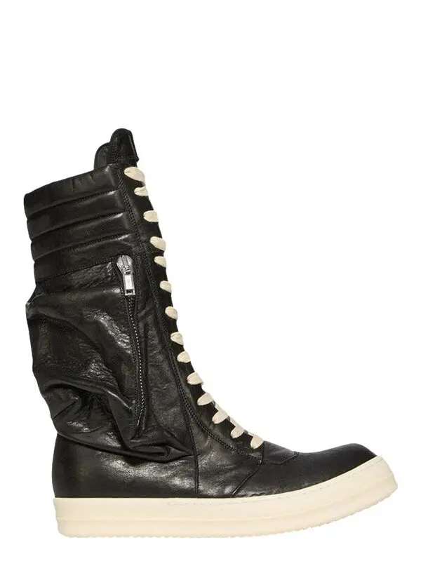 Rick Owens Cargo Geobasket Tumbled Lamb Leather Milk - Black