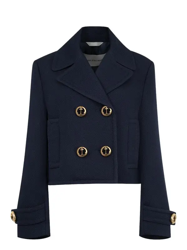 Balenciaga Cropped Peacoat - Blue