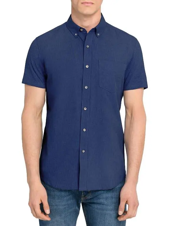 W.R.K Reworked Slim Fit Solid Short Sleeve Cotton Button-down Shirt - Navy
