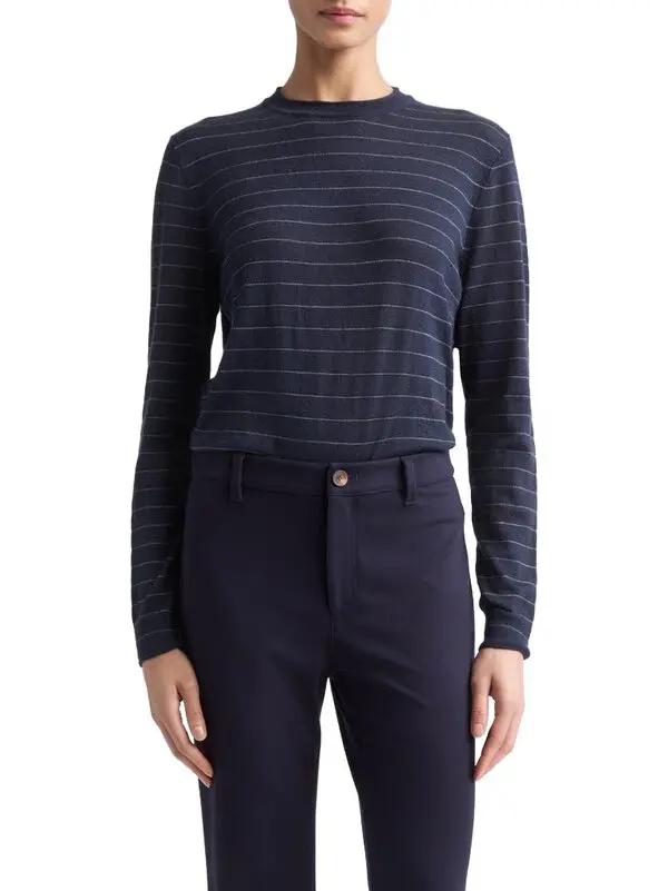 Lafayette 148 New York Striped Cashmere Crewneck Sweater - Ink Multi
