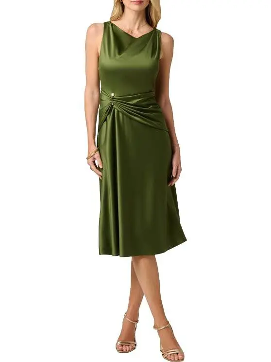 Adrianna Papell Cowl Neck Satin Crepe Dress - Olive Cypress