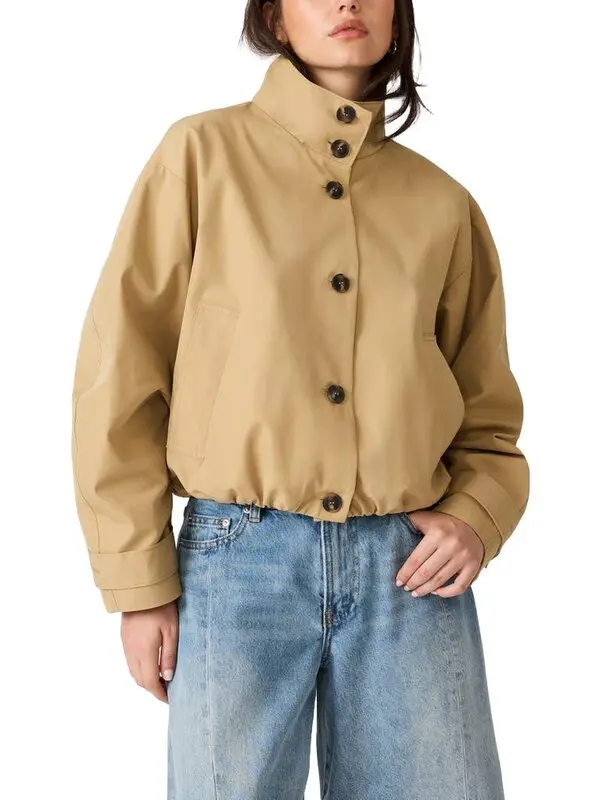 Steve Madden Fayden Stand Collar Cropped Jacket - Medium Khaki