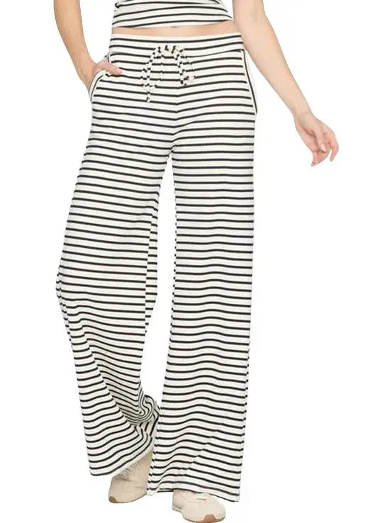 PROJECT SOCIAL T Thea Striped Wide Leg Pants - Ivory/black