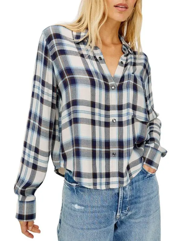 Rails Malin Cropped Plaid Button-up Shirt - Ecru Midnight
