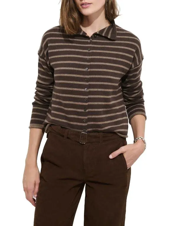 ALEX MILL Taylor Mariner Stripe Cardigan - Chocolate/truffle