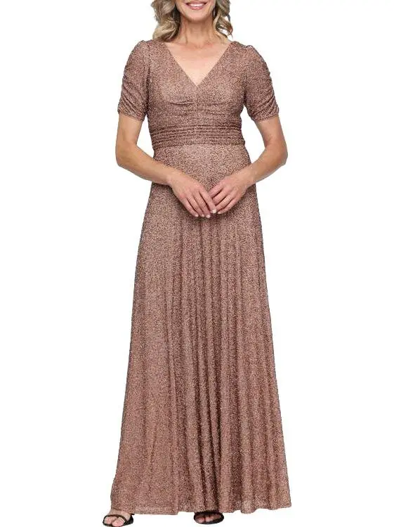 Alex Evenings Sequin Empire Waist Gown - Caramel