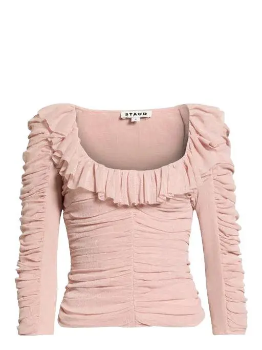 Staud Gretta Ruched Ruffle Top - Sandrose