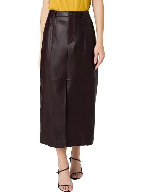 French Connection Madeline Faux Leather Midi Skirt - Coca Brown