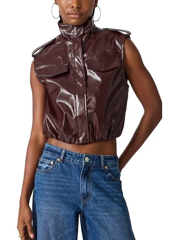 Steve Madden Luxie Faux Leather Cropped Vest - Deep Fig
