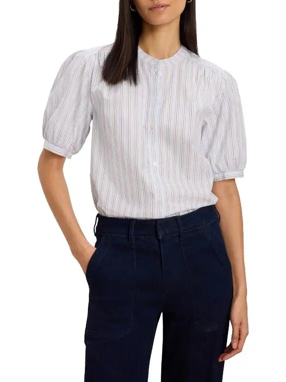 NIC+ZOE Striped Puff Sleeve Button-up Shirt - Blue Multi