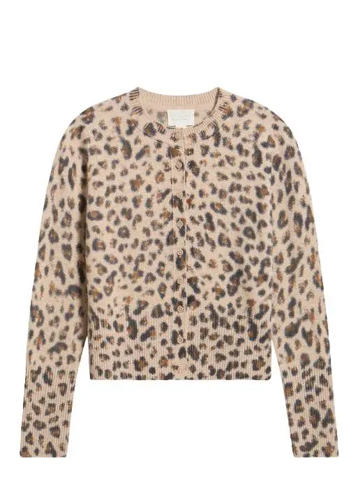 Caslon Leopard Print Wool & Cashmere Cardigan - Tan- Black Bea Leopard