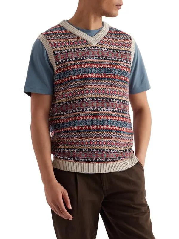 SEASALT CORNWALL Fair Isle V-neck Sweater Vest - Twigs Timber