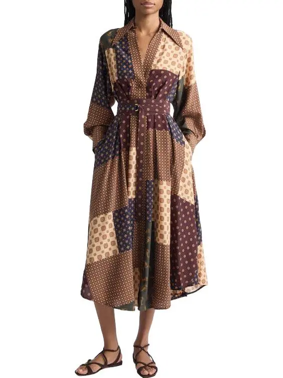 Zimmermann Patchwork Foulard Print Long Sleeve Midi Dress - Geo Patch Print