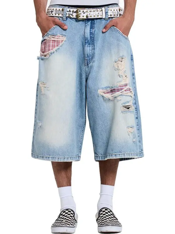 JADED LONDON Ripped Boxer Detail Colussus Shorts - Denim