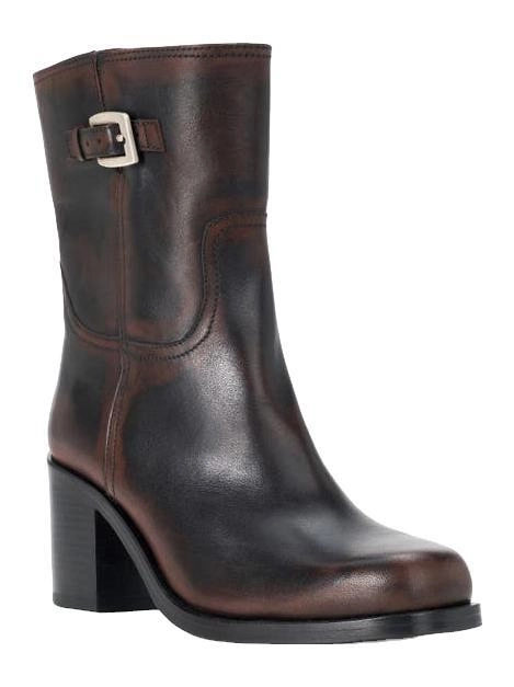 Staud Brooklyn Distressed Leather Ankle Boots With Buckle Detail - Espresso Distressed