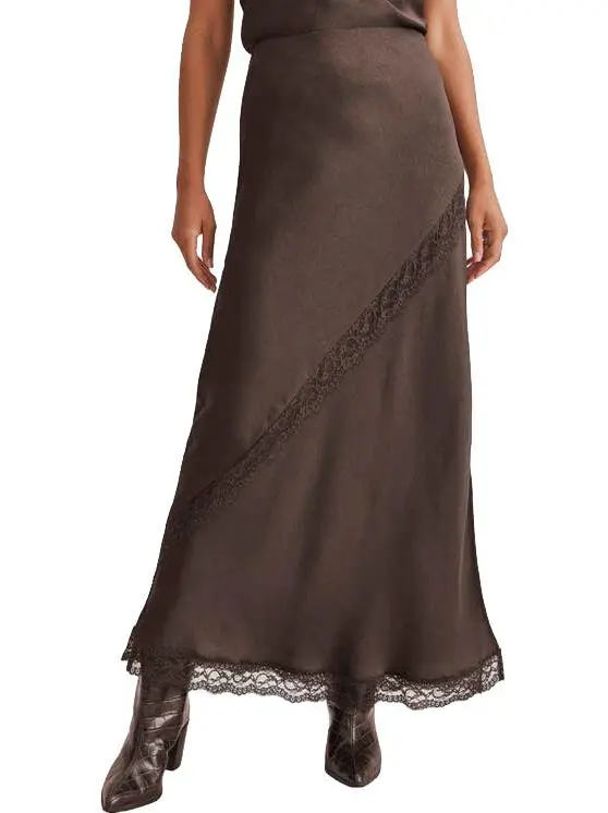 Splendid Penelope Lace Trim Maxi Skirt - Java Brown
