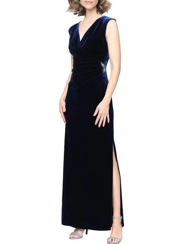 SL FASHIONS Velvet Surplice Gown - Imperial