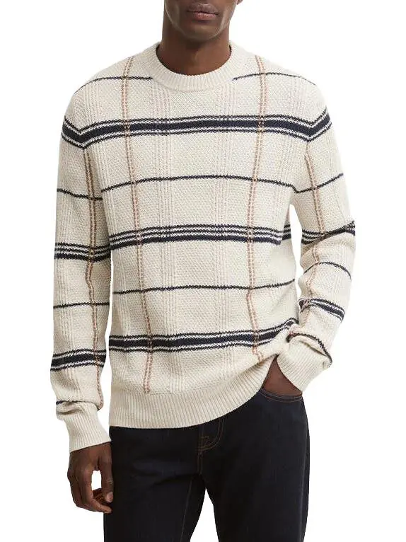 Barbour Fasey Cable Tartan Crewneck Sweater - Whisper White
