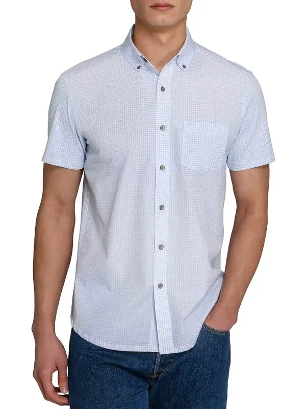 W.R.K Circle Geo Reworked Short Sleeve Button-down Shirt - Navy/blue